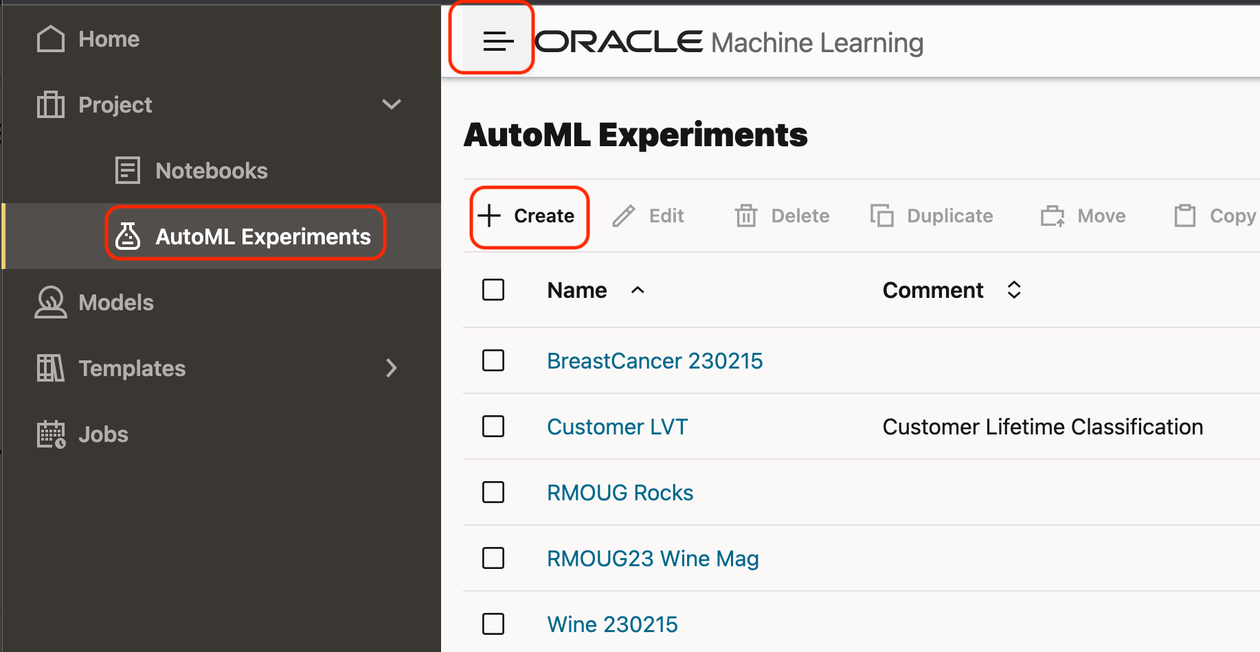 Oracle AutoML UI at a glance