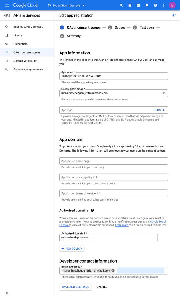 Oracle APEX - Social Login